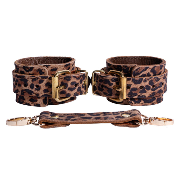 Leopard Print Leather BDSM Cuffs for Wrist or Ankle - Customizable Gol ...